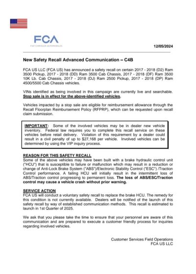 2018 Ram 2500 Abs Module Recall
